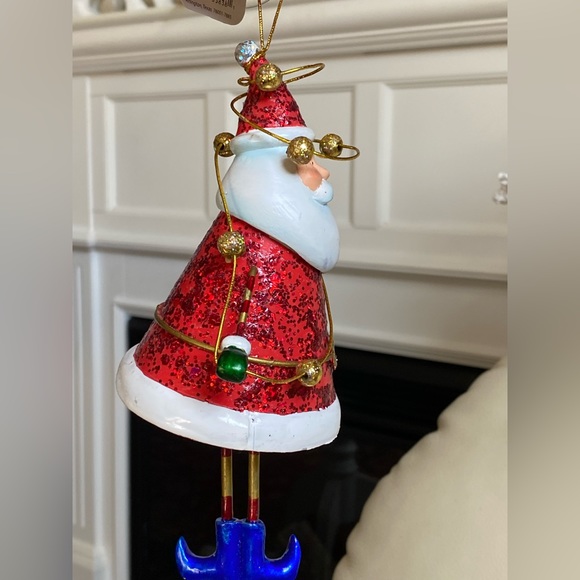 Holiday | Rare Raz Imports Red Glitter Santa Ornament Made Of Tin Metal ...